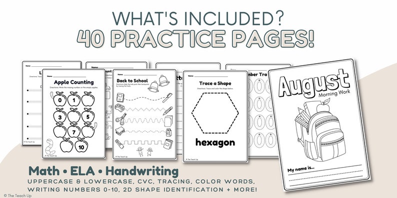 August Morning Work for Kindergarten | Back to School Worksheets ...