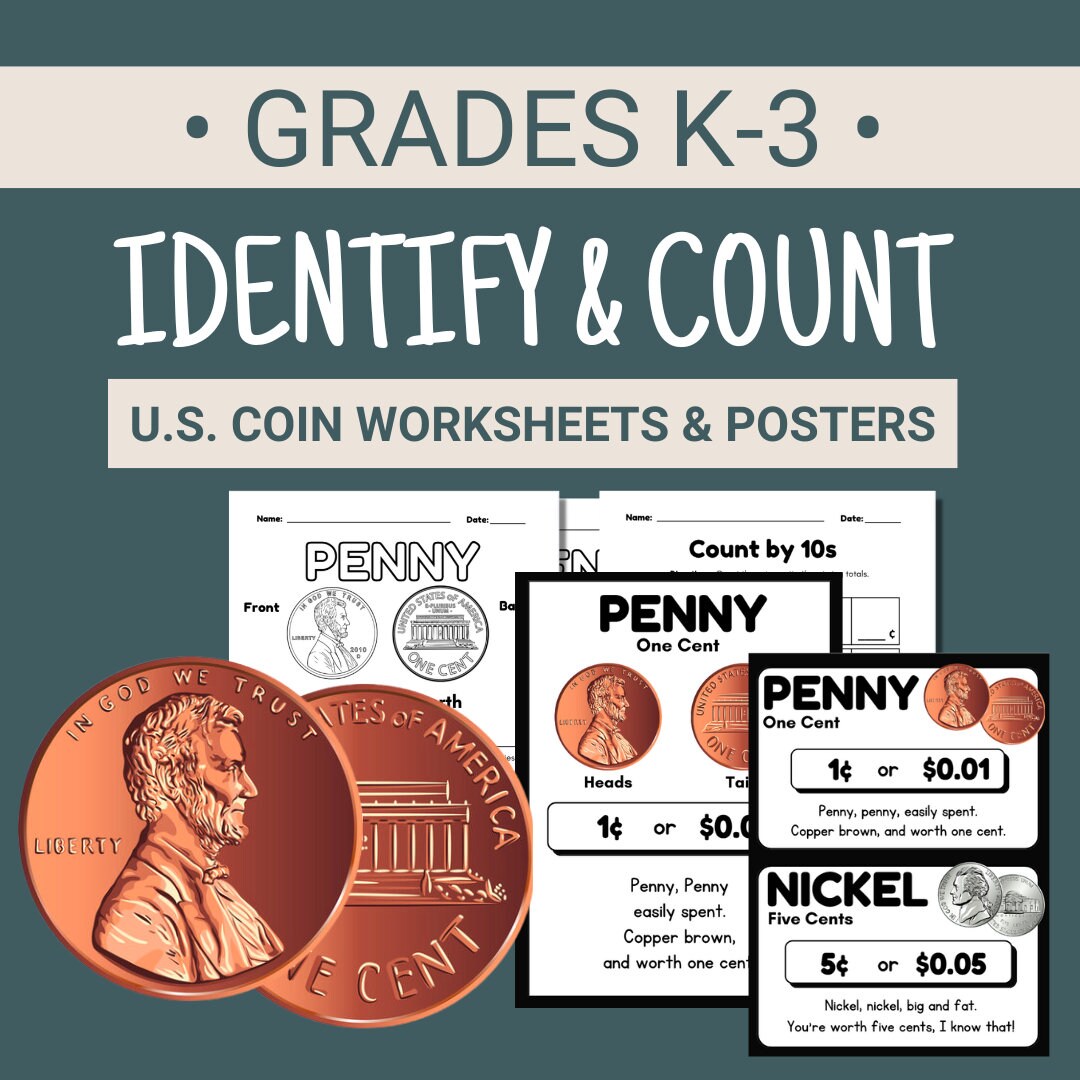 Counting U.S. Coins Worksheets and Posters for Identifying Coins - Etsy