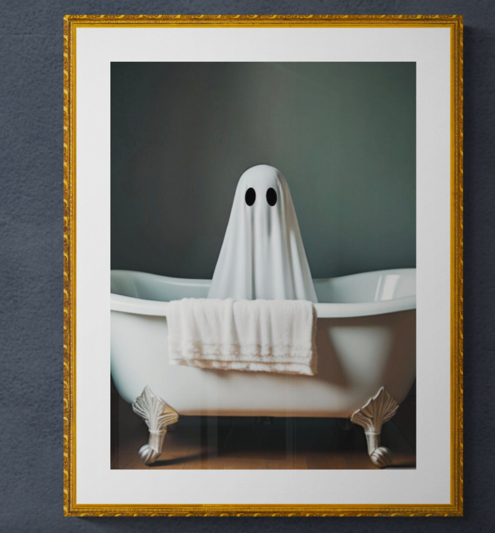 Ghost in Bathtub, Sheet Ghost, Vintage Poster, Halloween Decor, Dark ...