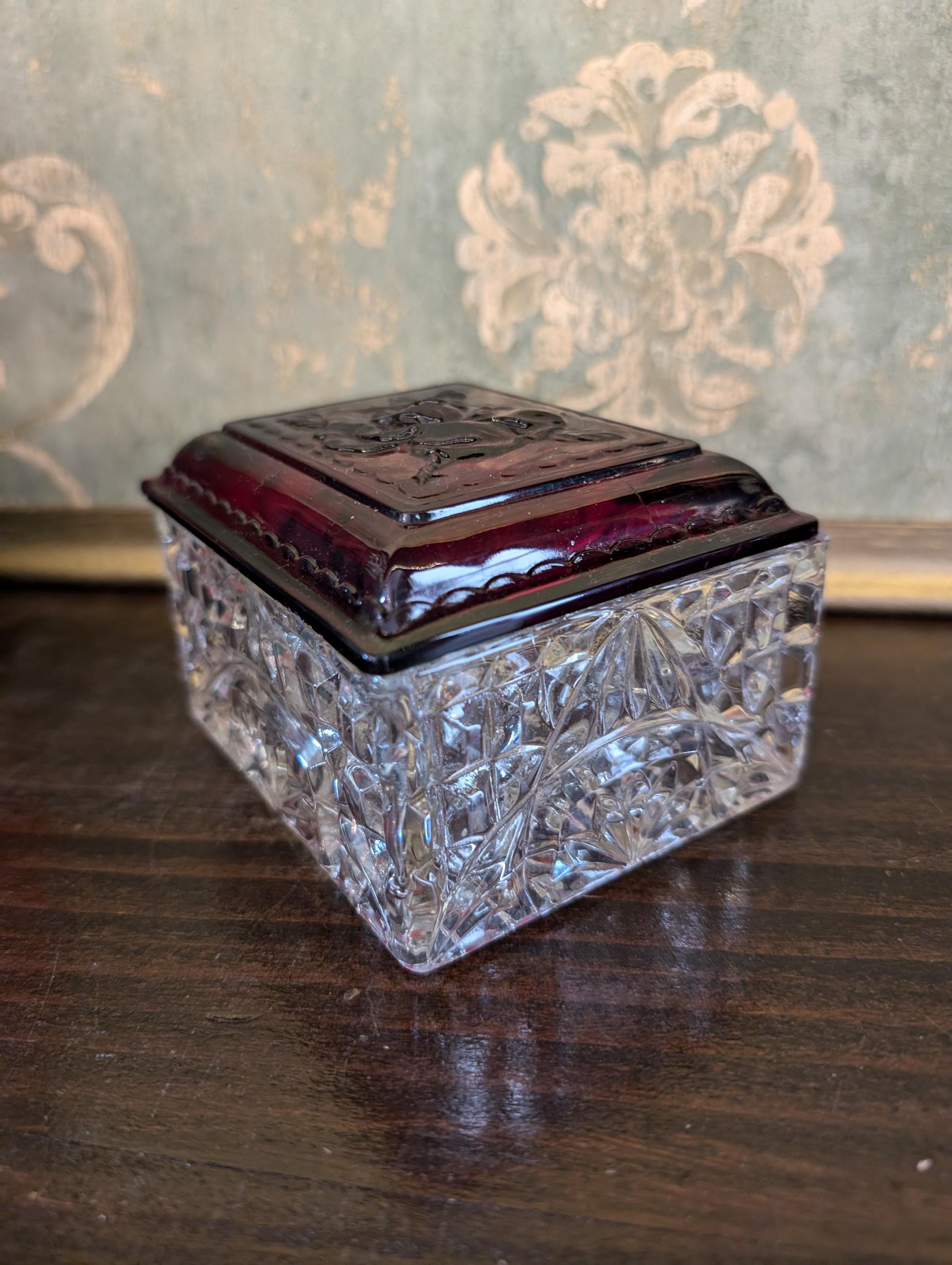 Art Deco Crystal Box With Ruby Red Rose Lid - Etsy