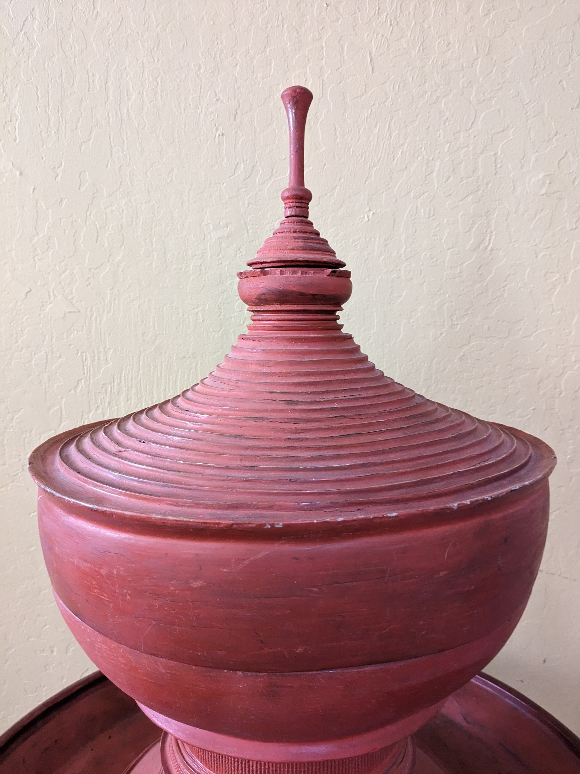 Antique Cinnabar Red Lacquer Offering Pot, Decorative Burmese Urn With ...