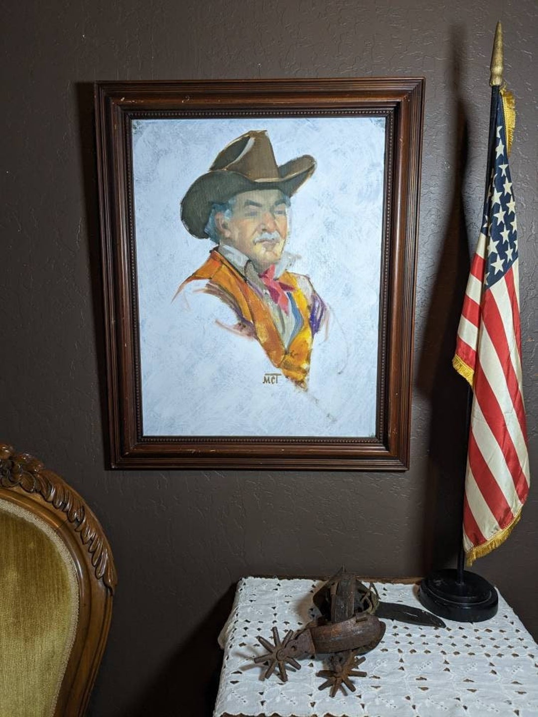 Vintage Cowboy Painting, Original Painting, Cowboy Portrait, Cowboy Art ...