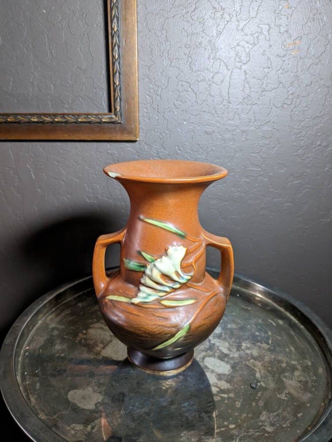 Vintage Roseville Pottery Vase, Double Handle Fresia Vase, Valentine's ...