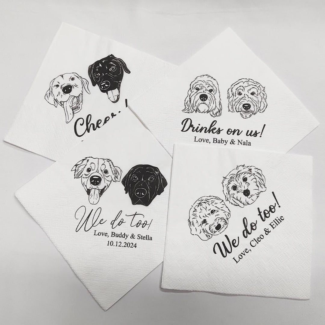 Custom Pet Cocktail Napkins, Custom Pet Portrait Wedding Napkins, Dog ...