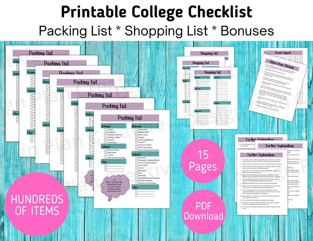 College Packing List College Checklist College Dorm Room Essentials ...
