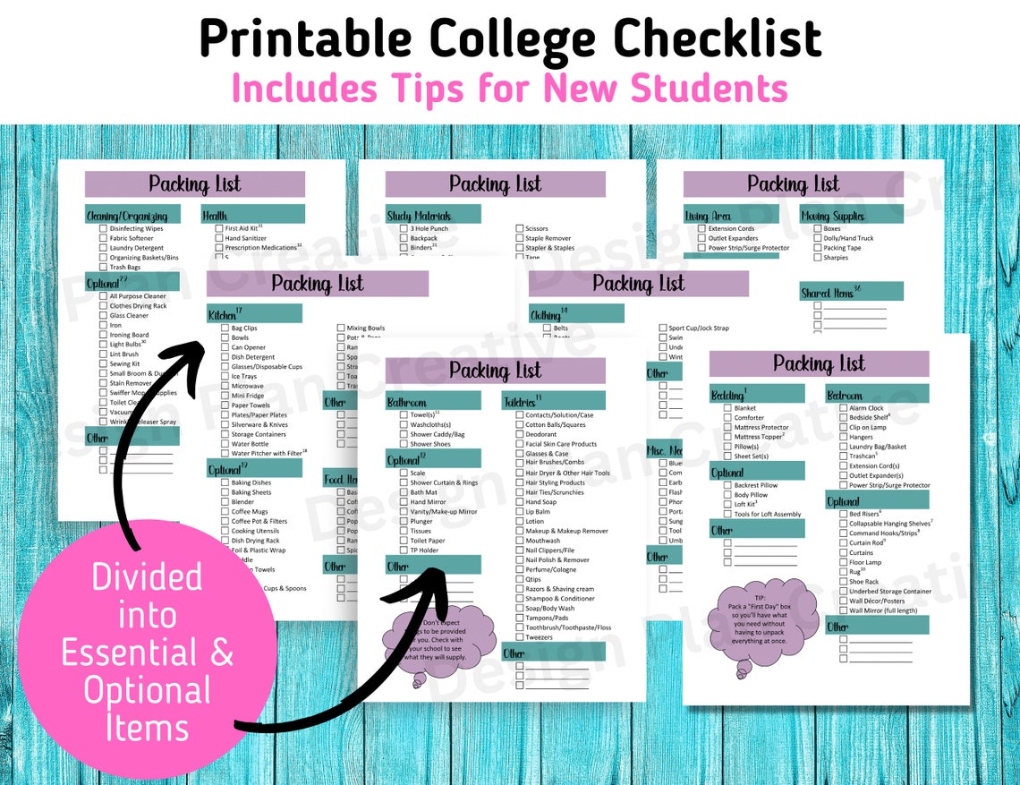 College Packing List College Checklist College Dorm Room Essentials ...