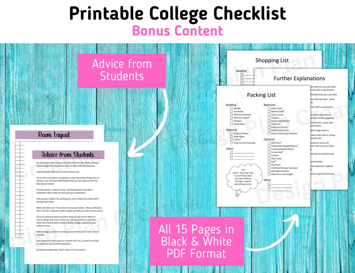 College Packing List College Checklist College Dorm Room Essentials ...