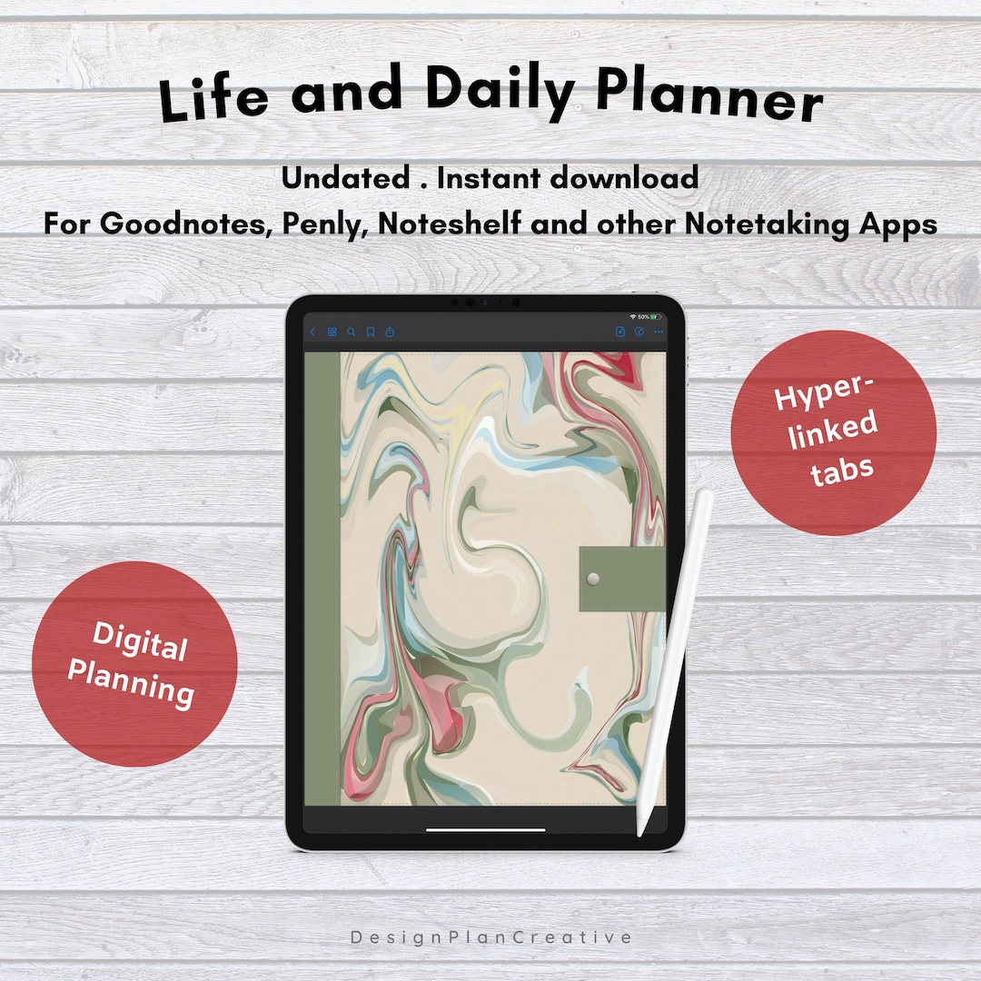 Life and Daily Digital Planner in Beige and Pastels Fluid Art, Digital ...