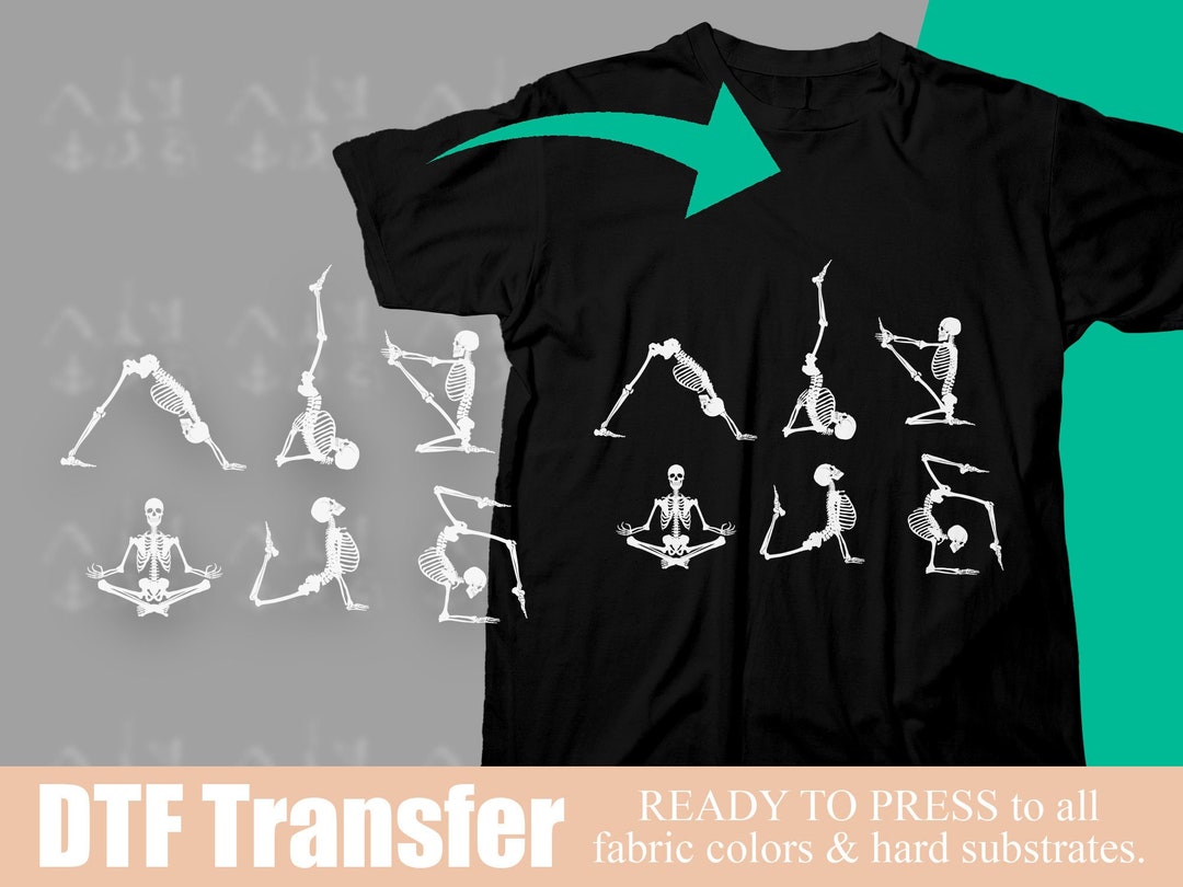 Skeleton Yoga Poses Yoga Design DTF Transfer Full Color Transfer Ready ...