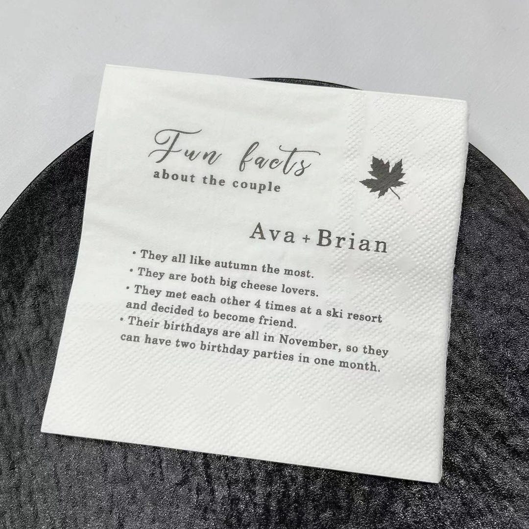 Personalized Fun Facts Napkin, Custom Wedding Napkin, Printed Cocktail ...