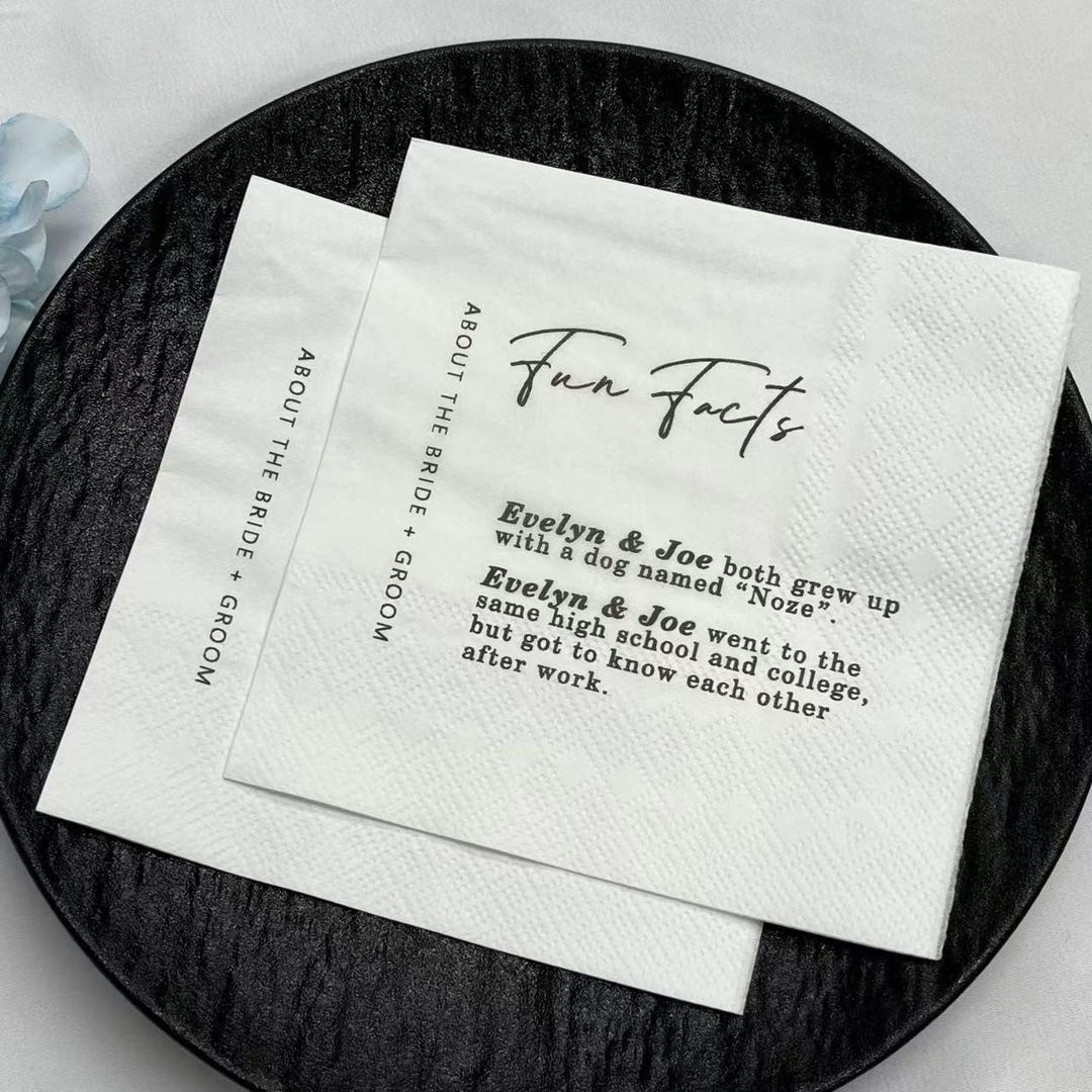 Personalized Fun Facts Napkin, Custom Wedding Napkin, Printed Cocktail ...