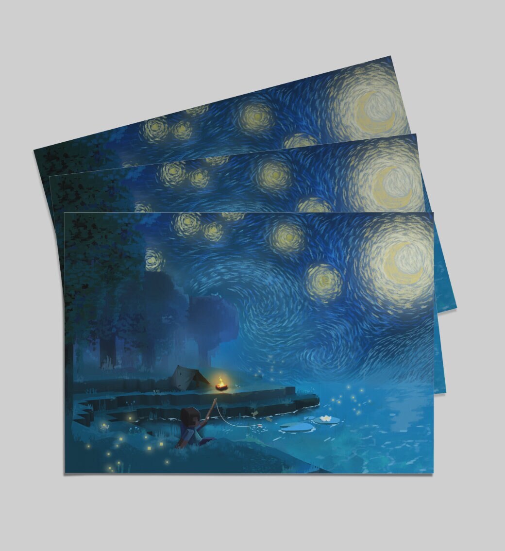 Art Print : Minecraft X the Starry Night - Etsy