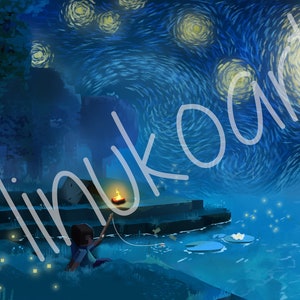 Art Print : Minecraft X the Starry Night - Etsy