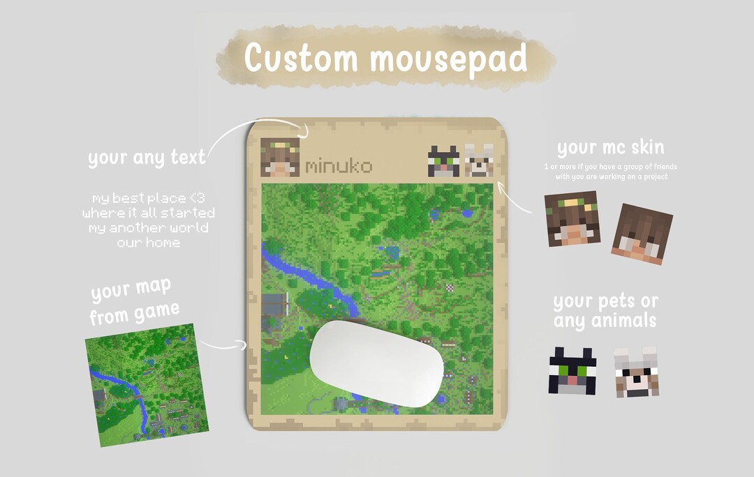 Map Custom Mousepad | Own Text, Mc Skin, Map | - Inspired Minecraft - Etsy
