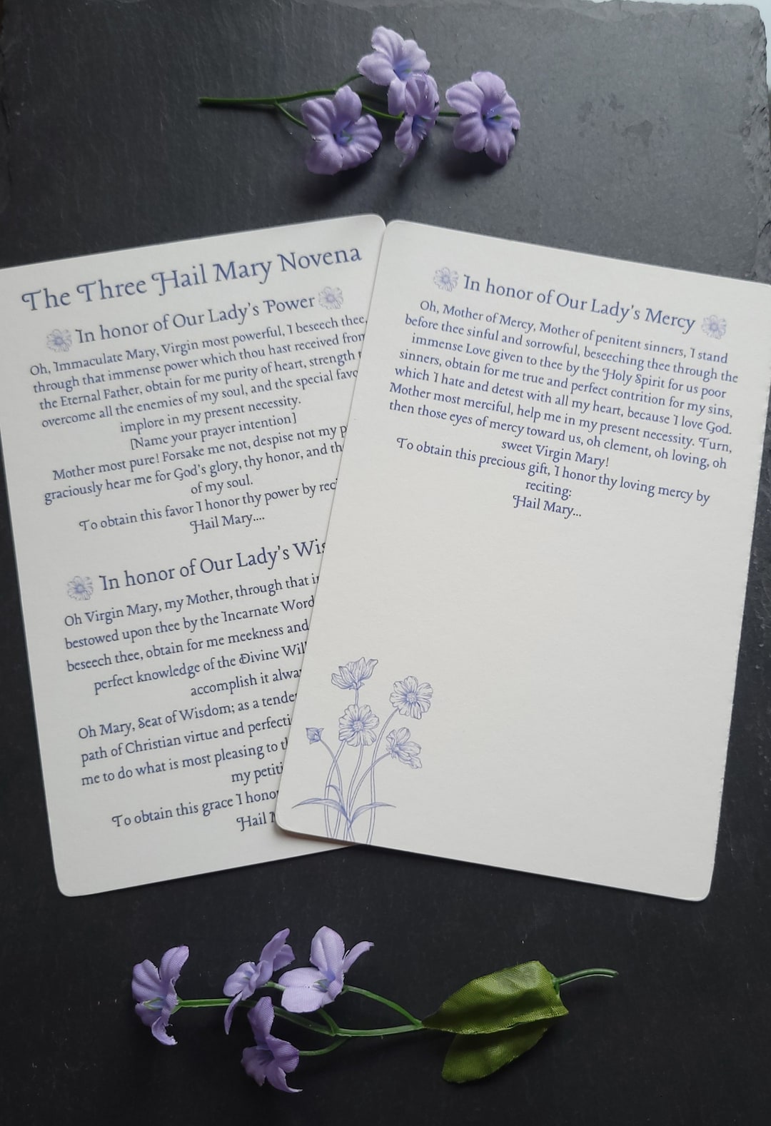 Three Hail Mary Novena - Catholic Prayer Card - Devotion - Novena ...