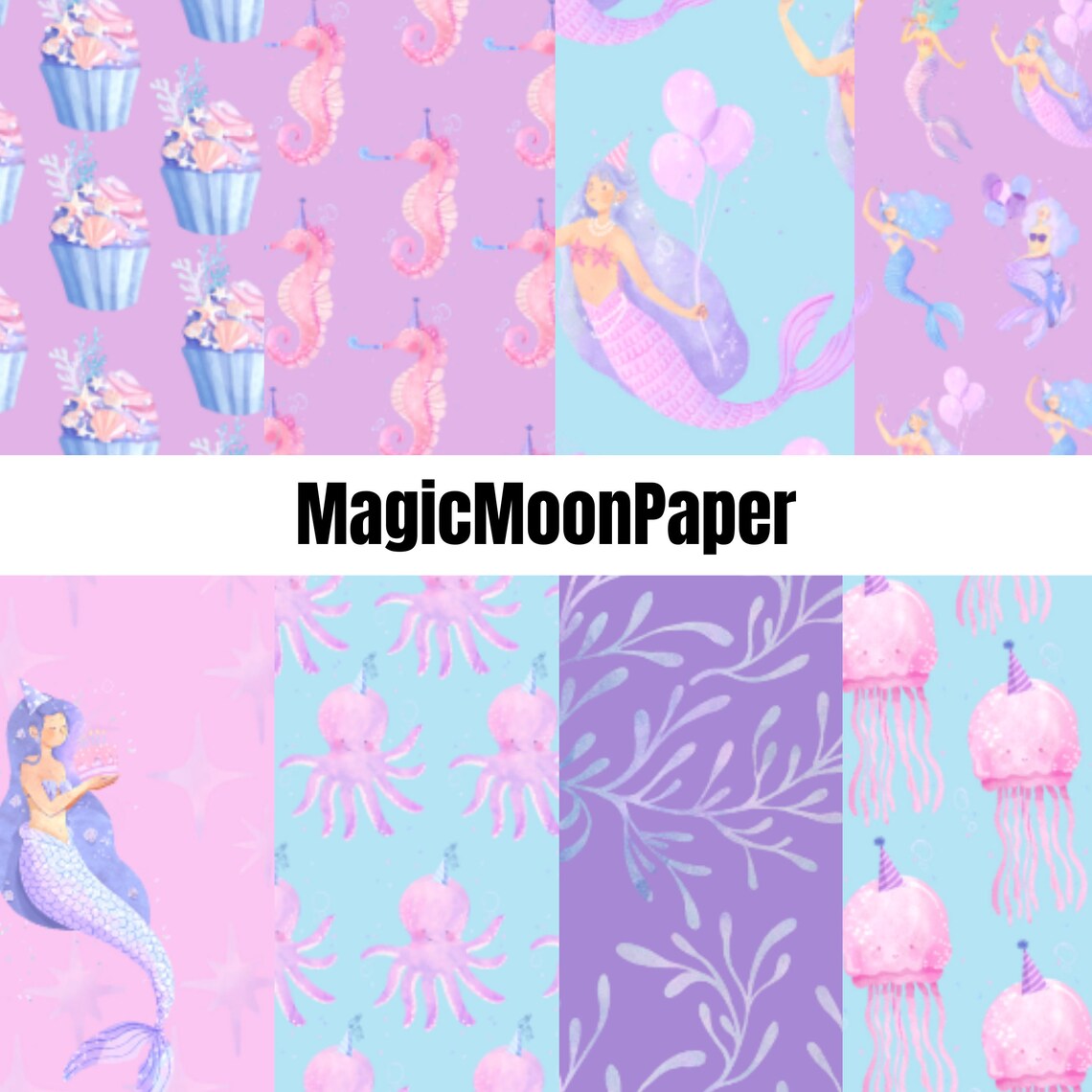 30 Pastel Mermaid Birthday Party Digital Printable Paper Scrapbook ...