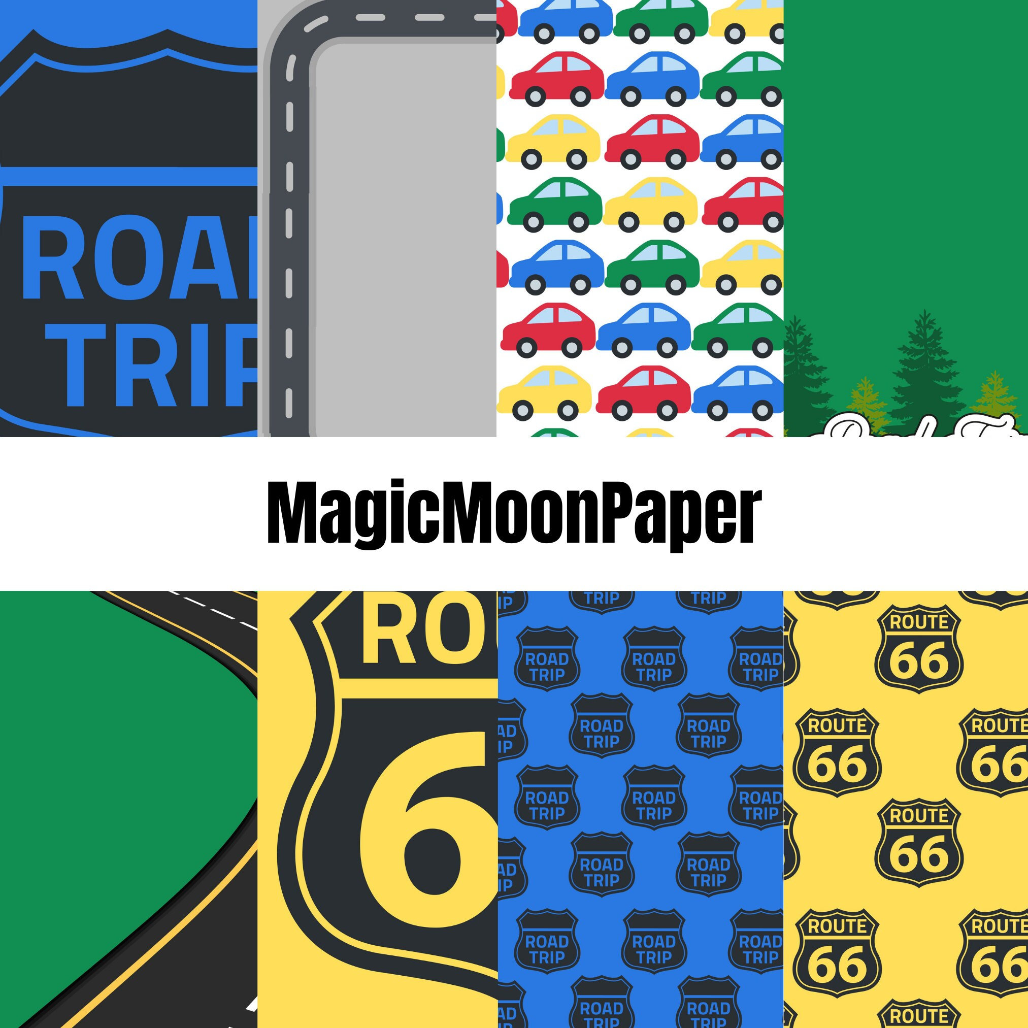8 Bright Road Trip Digital Printable Paper Scrapbooking Paper ...