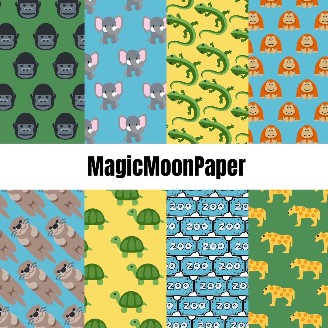 24 Zoo Day Animals Digital Printable Paper Scrapbook Papercraft Gorilla ...