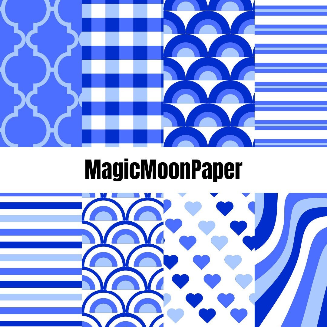 30 Blues Trio Basics Digital Scrapbook Paper Printable Download ...