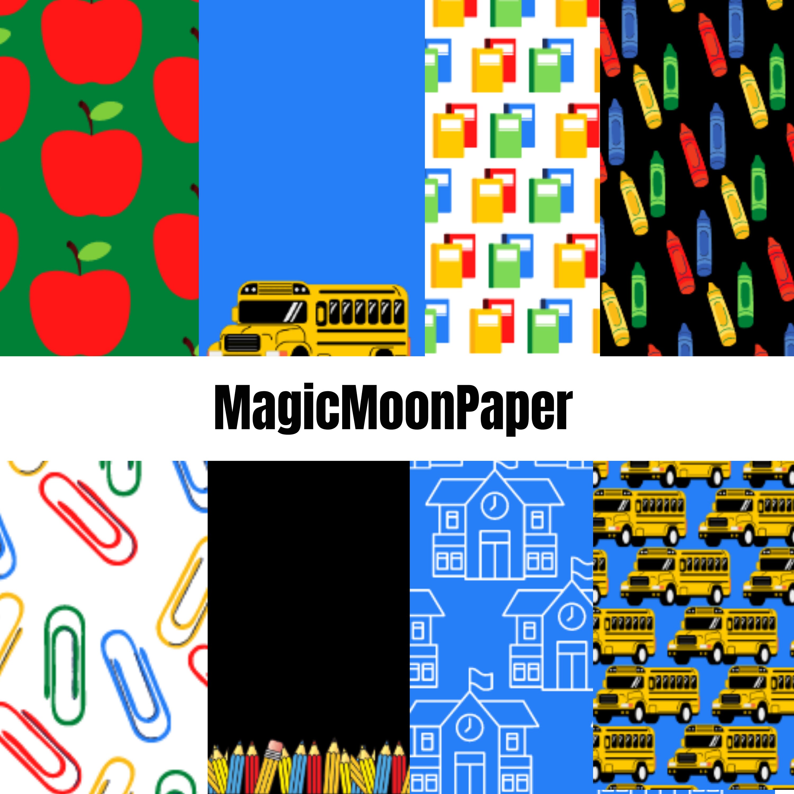 14 Back to School Digital Printable Paper Papercraft Apples Buses Books ...