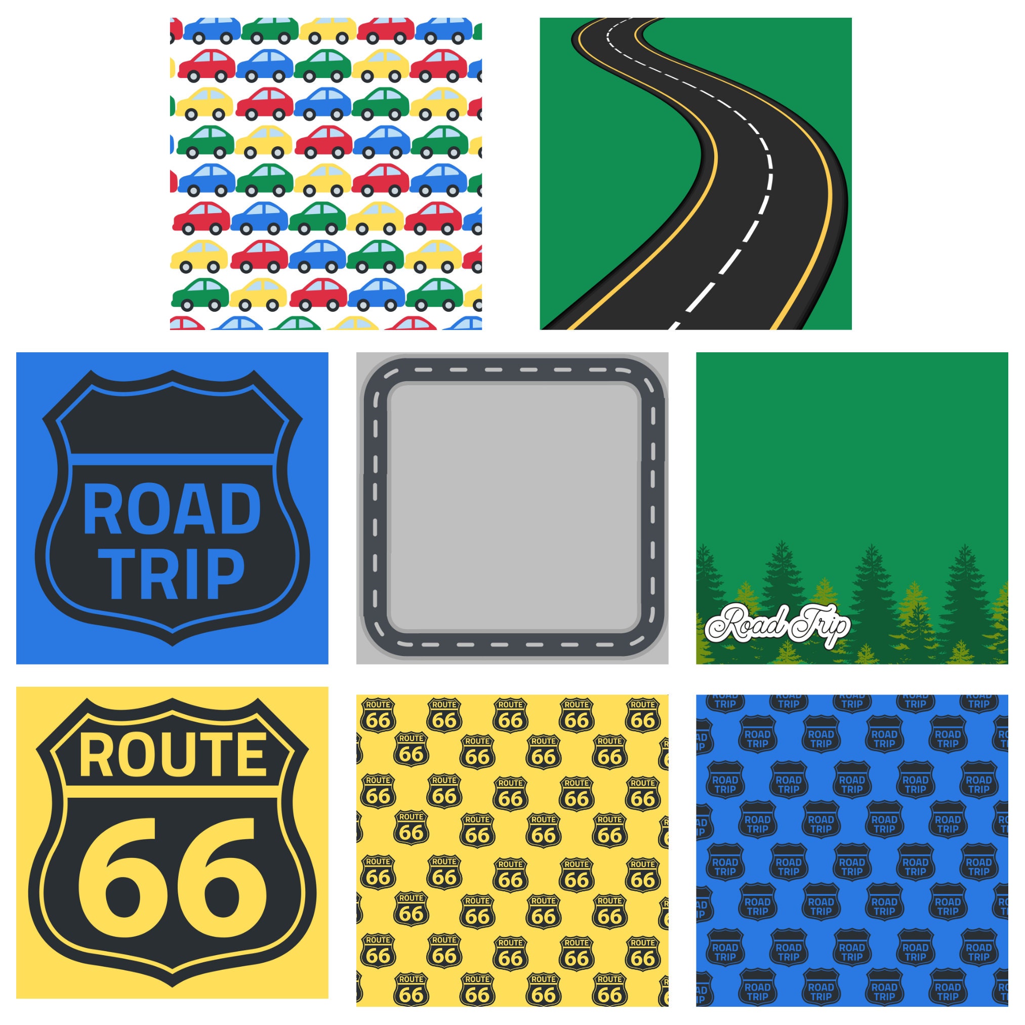 8 Bright Road Trip Digital Printable Paper Scrapbooking Paper ...