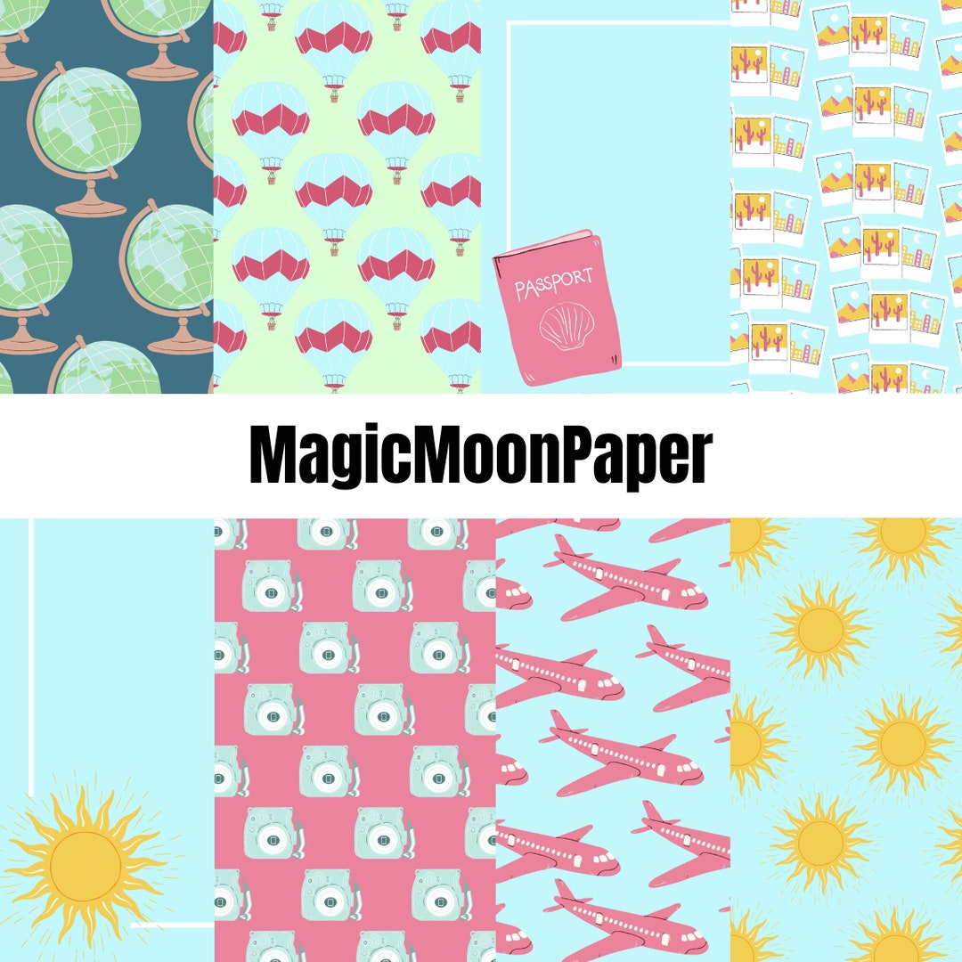 14 Pastel Travel Themed Digital Printable Paper Animal Print Scrapbook ...