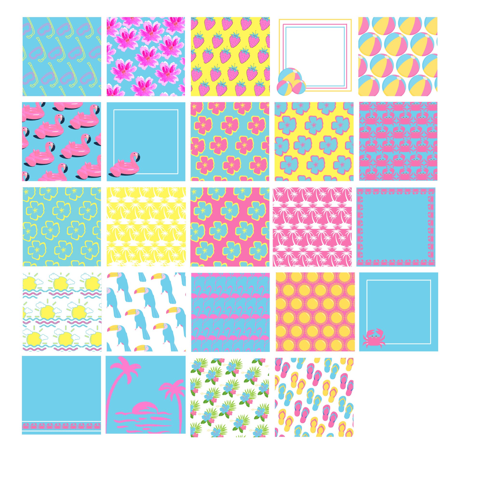 24 Bright Summer Digital Printable Paper Beach Theme Flamingos Pink and ...