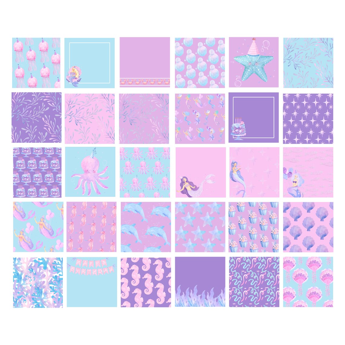 30 Pastel Mermaid Birthday Party Digital Printable Paper Scrapbook ...