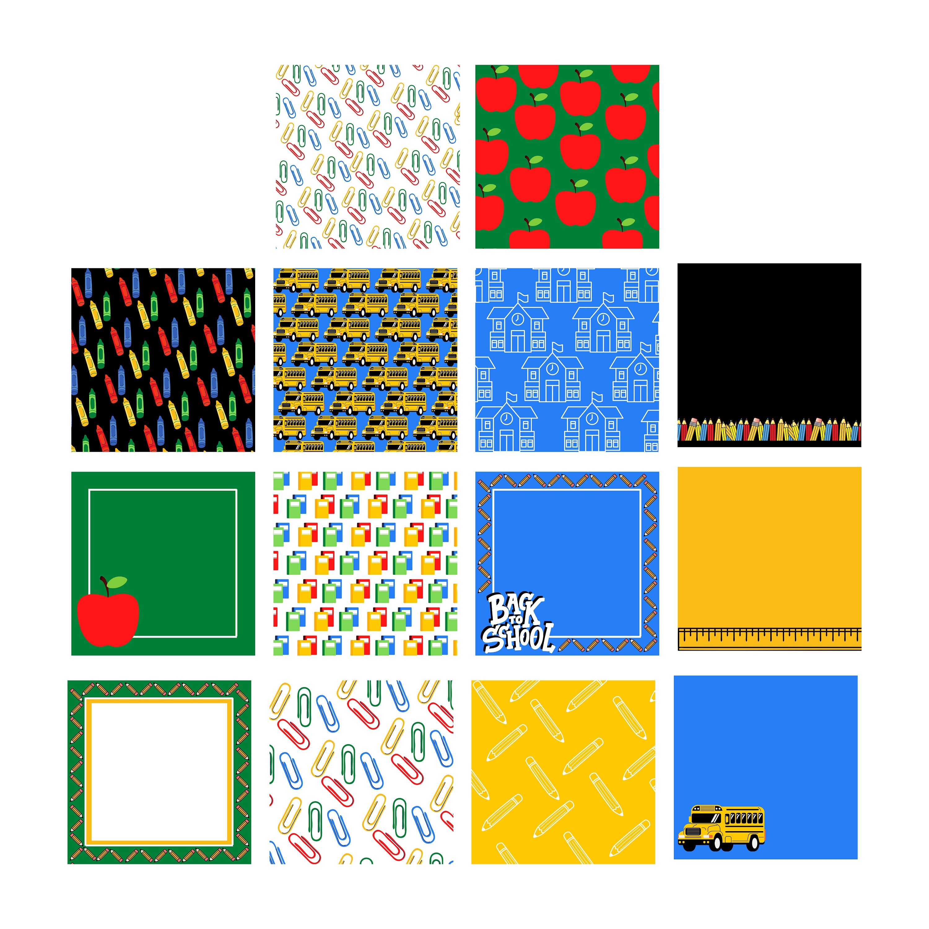 14 Back to School Digital Printable Paper Papercraft Apples Buses Books ...