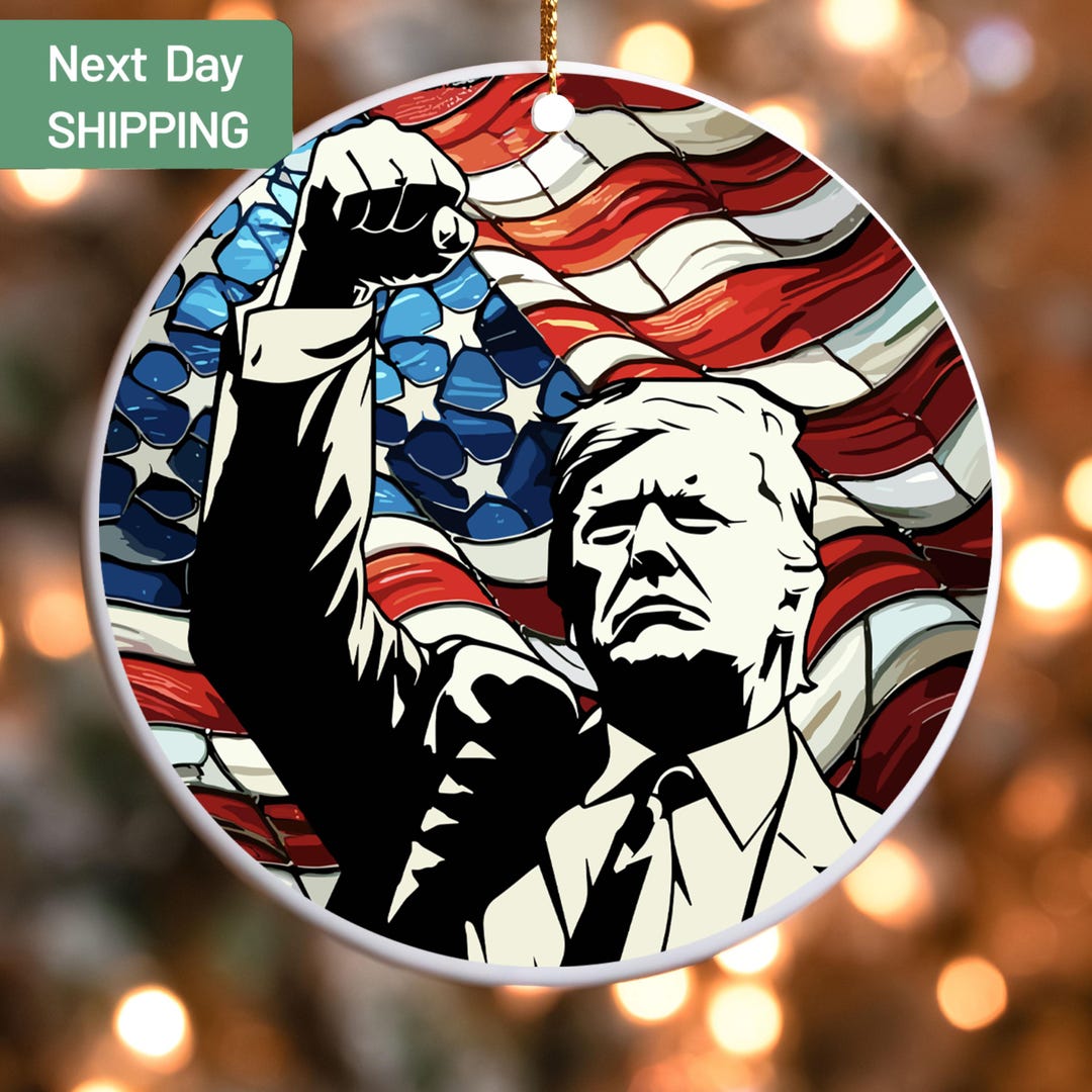 Trump With Raised Fist Stained Christmas Ornament, American Pride ...