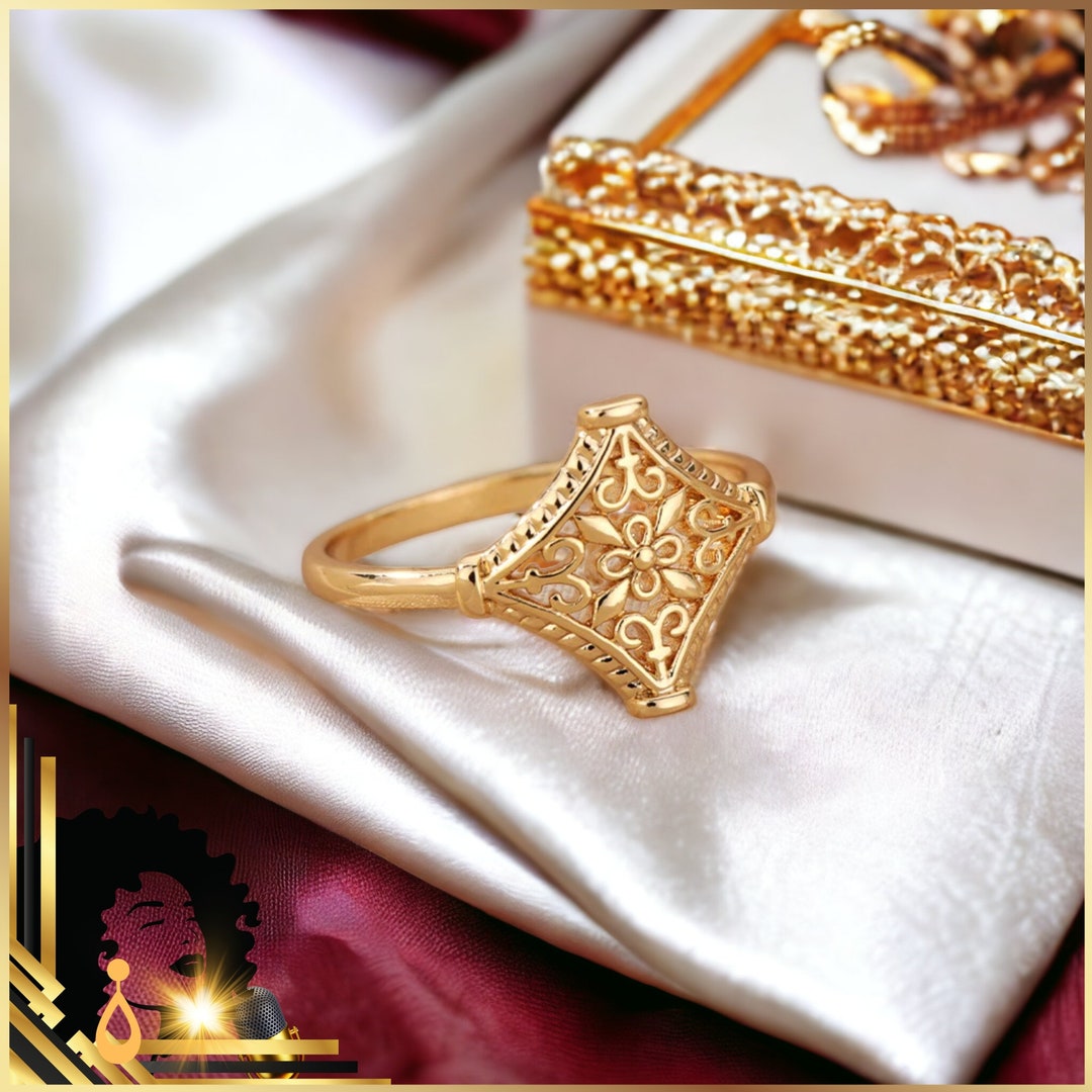 Dainty Victorian Gold Ring Filigree Long Ring Floral Pattern - Etsy