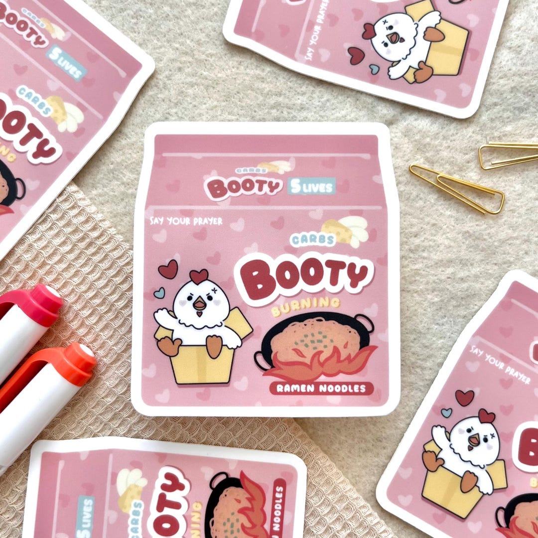 Buldak Noodles Inspired - Booty Burning Ramen Vinyl Sticker, Waterproof ...