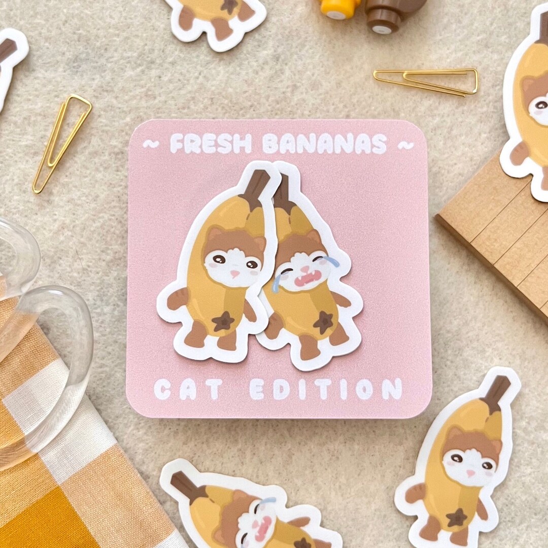 Banana Cat Set - Crying Banana Cat Meme Vinyl Sticker, Waterproof ...
