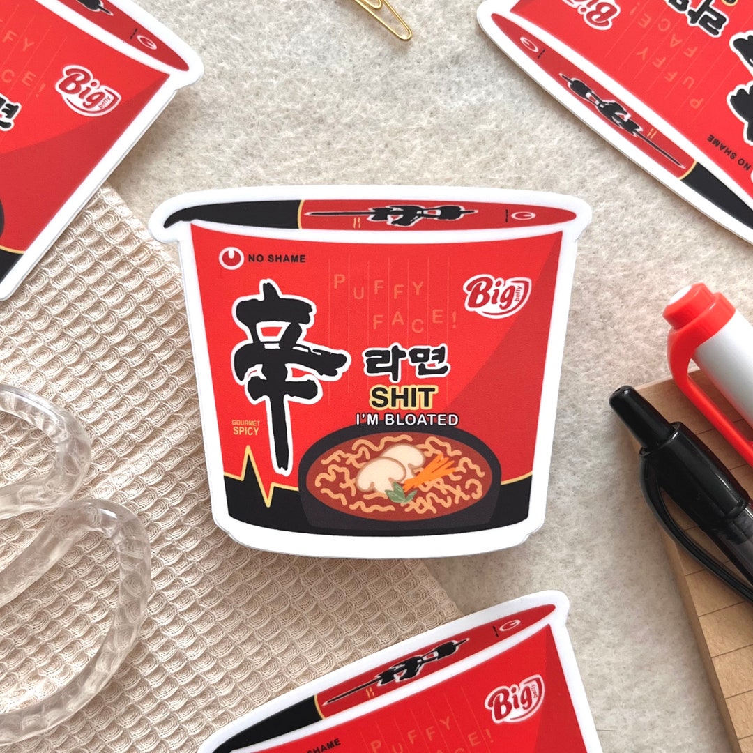 Korean Shin Ramen - Bloated Ramen Vinyl Waterproof Sticker, Hydroflask ...