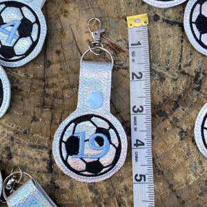 Personalized Embroidered Soccer Keychain: Holographic Faux Leather - Etsy