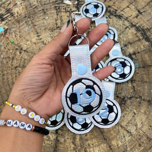 Personalized Embroidered Soccer Keychain: Holographic Faux Leather - Etsy