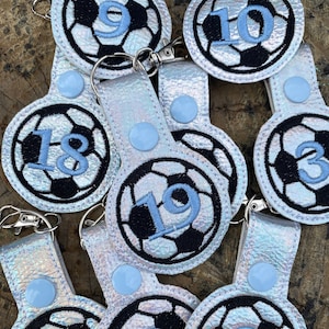 Personalized Embroidered Soccer Keychain: Holographic Faux Leather - Etsy