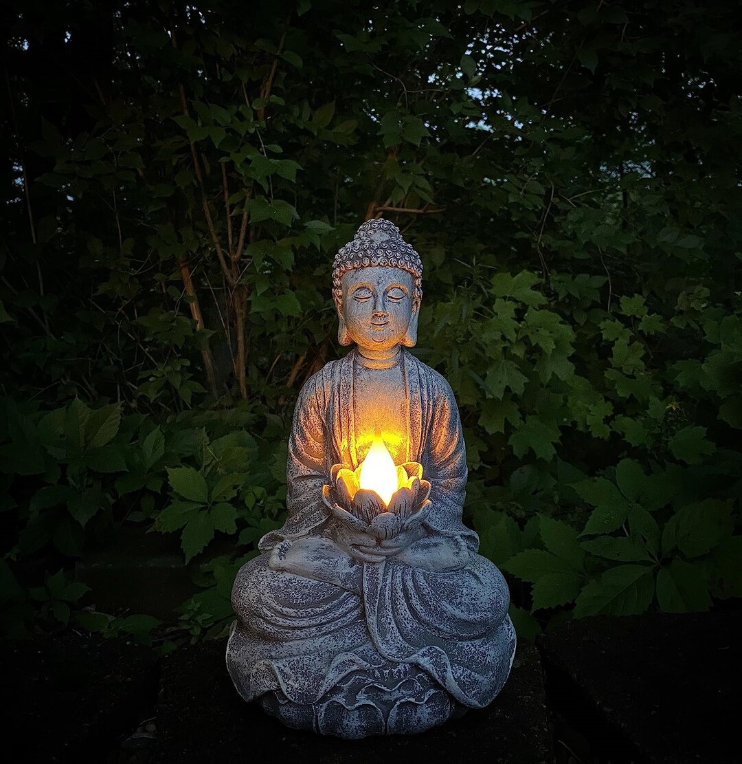 Buddha Statue Zen Sculpture Yoga Garden Decor With LED Solar - Etsy ...