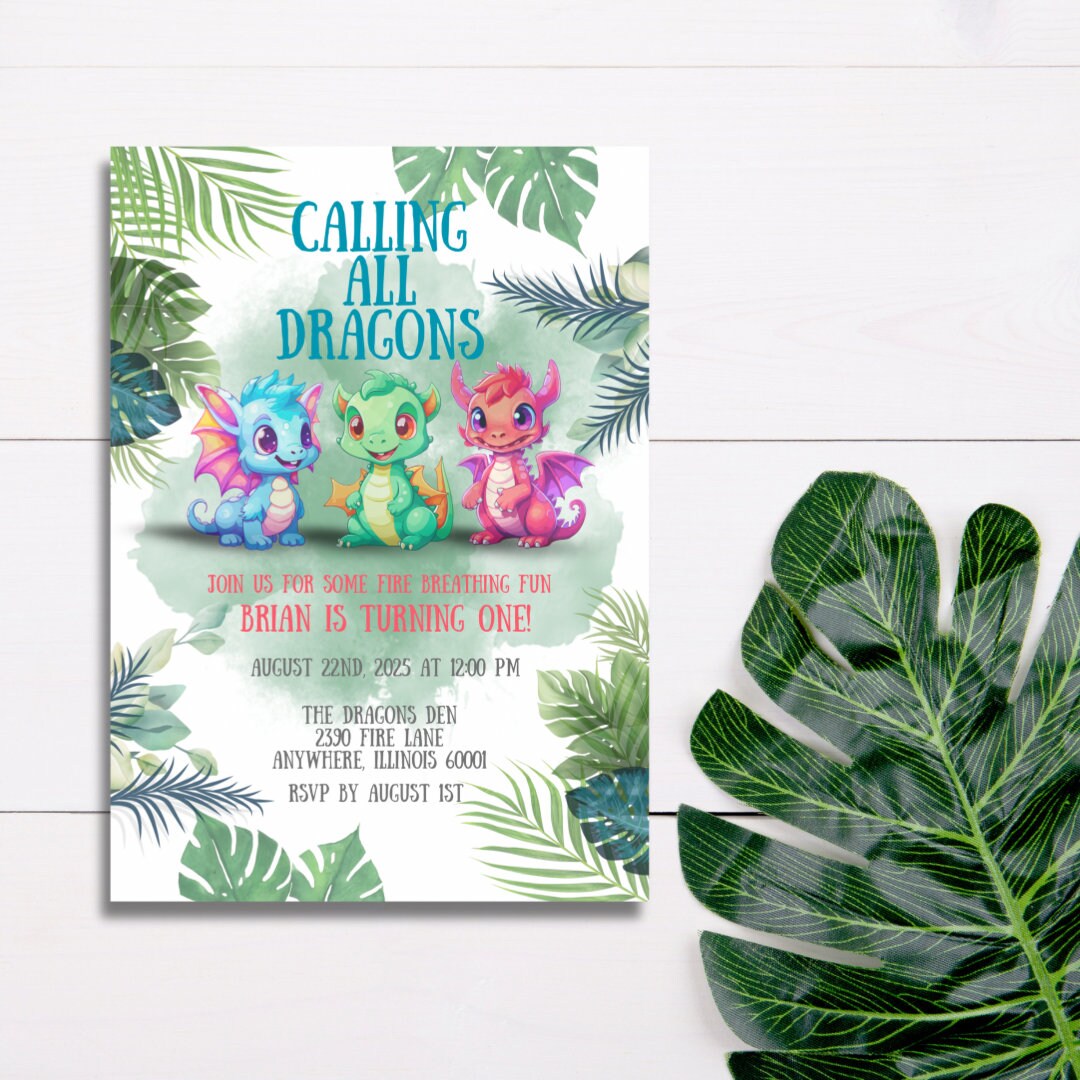 Calling All Dragons Invite, Dragon Boys Invitation, Birthday Invite Boy ...