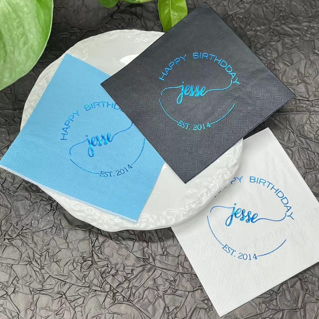 Custom Birthday Napkins, Personalized Gold Foil Napkins, Cocktail ...