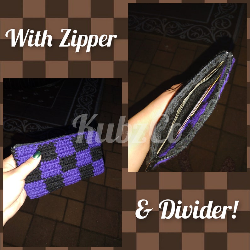 Checkered Wallet Crochet Pattern With Zipper & Divider - Etsy