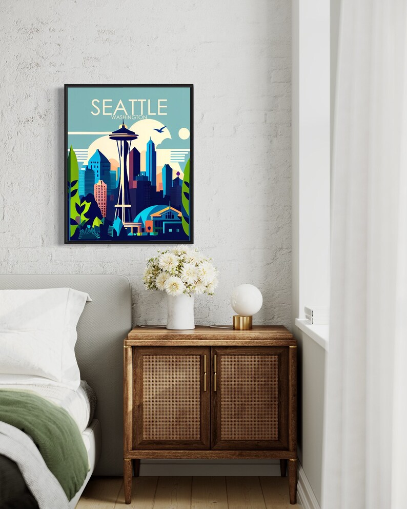 Seattle Washington Retro Art Print Seattle Wall Art - Etsy