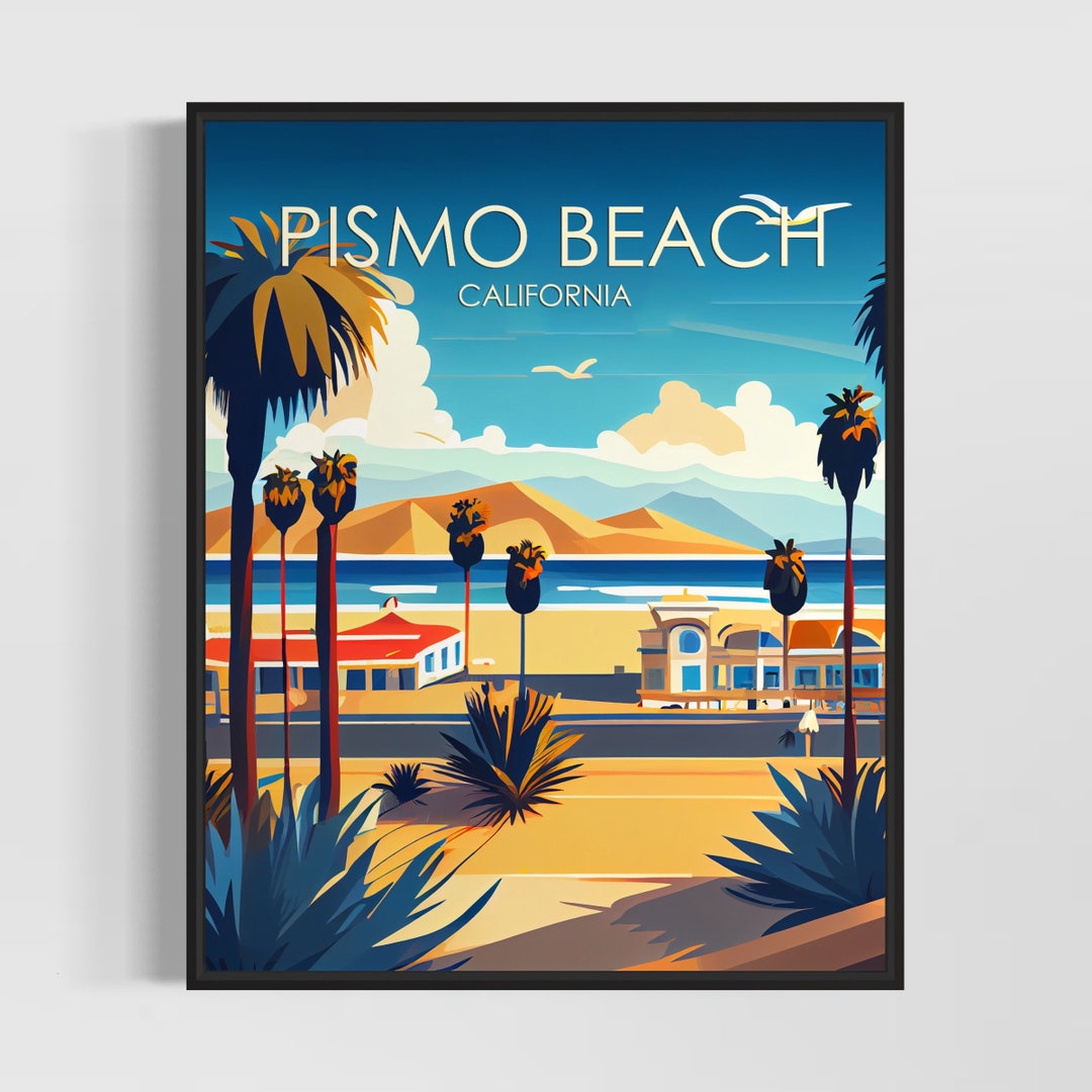 Pismo Beach California Retro Art Print, Pismo Beach Art Illustration ...