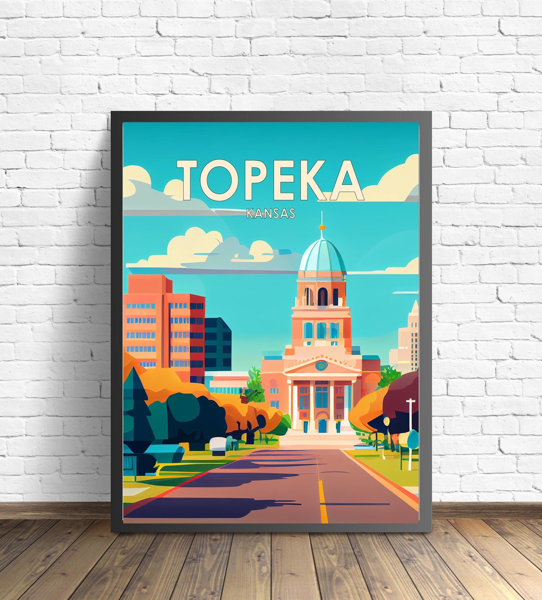 Topeka Kansas Retro Art Print, Topeka Wall Art Illustration, Topeka ...