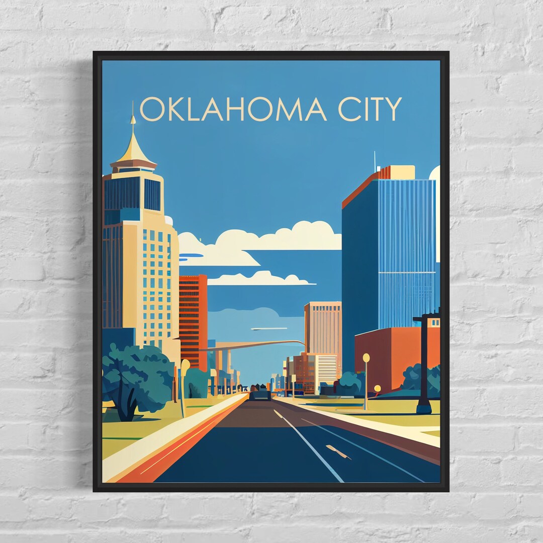 Oklahoma City Retro Art Print, Oklahoma City Wall Art Illustration, Oklahoma City Vintage ...