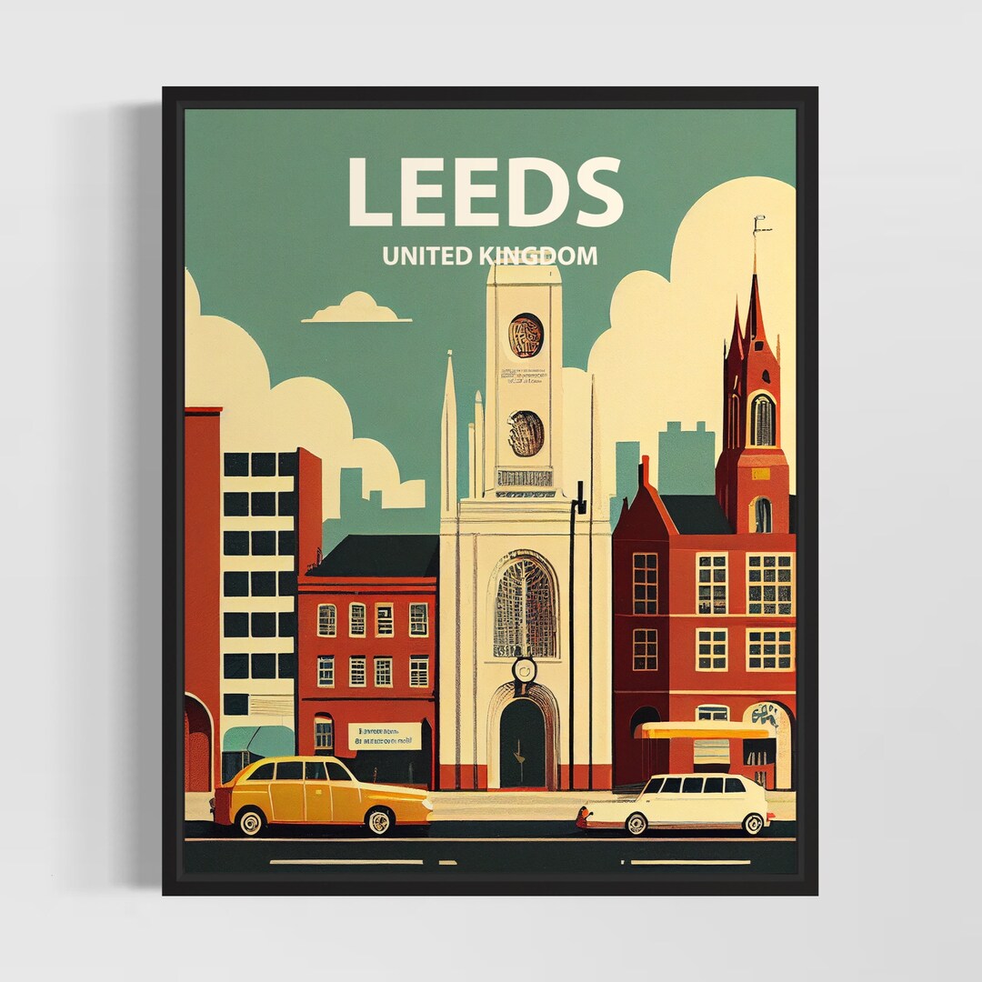 Leeds UK Retro Art Print, Leeds Wall Art Illustration, Leeds Vintage ...
