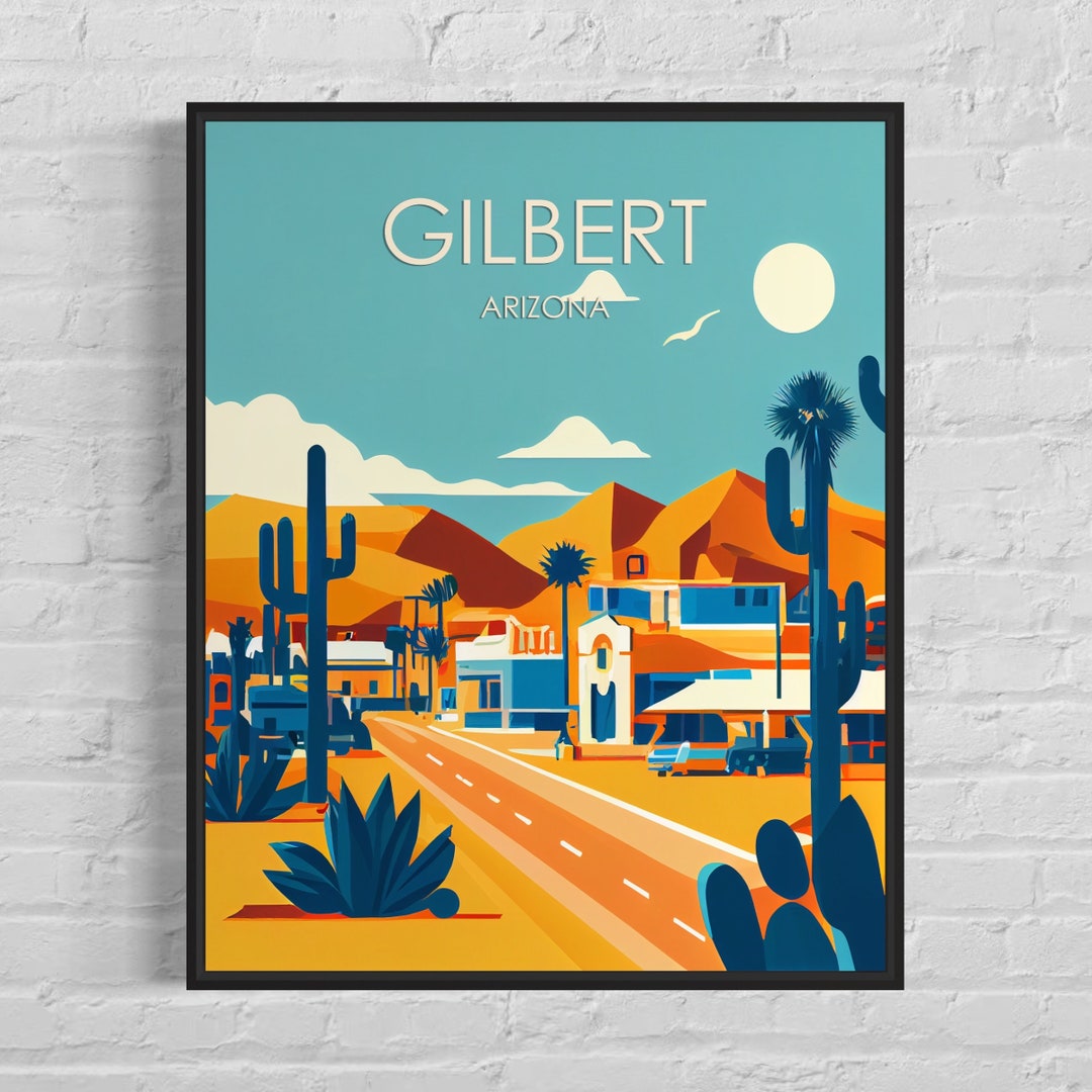 Gilbert Arizona Retro Art Print, Gilbert Wall Art Illustration, Gilbert ...