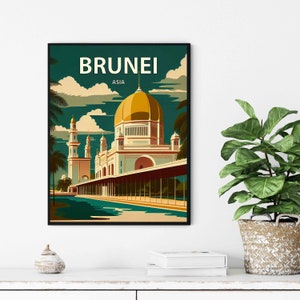 Brunei Asia Retro Art Print, Brunei Art Illustration, Brunei Minimal ...