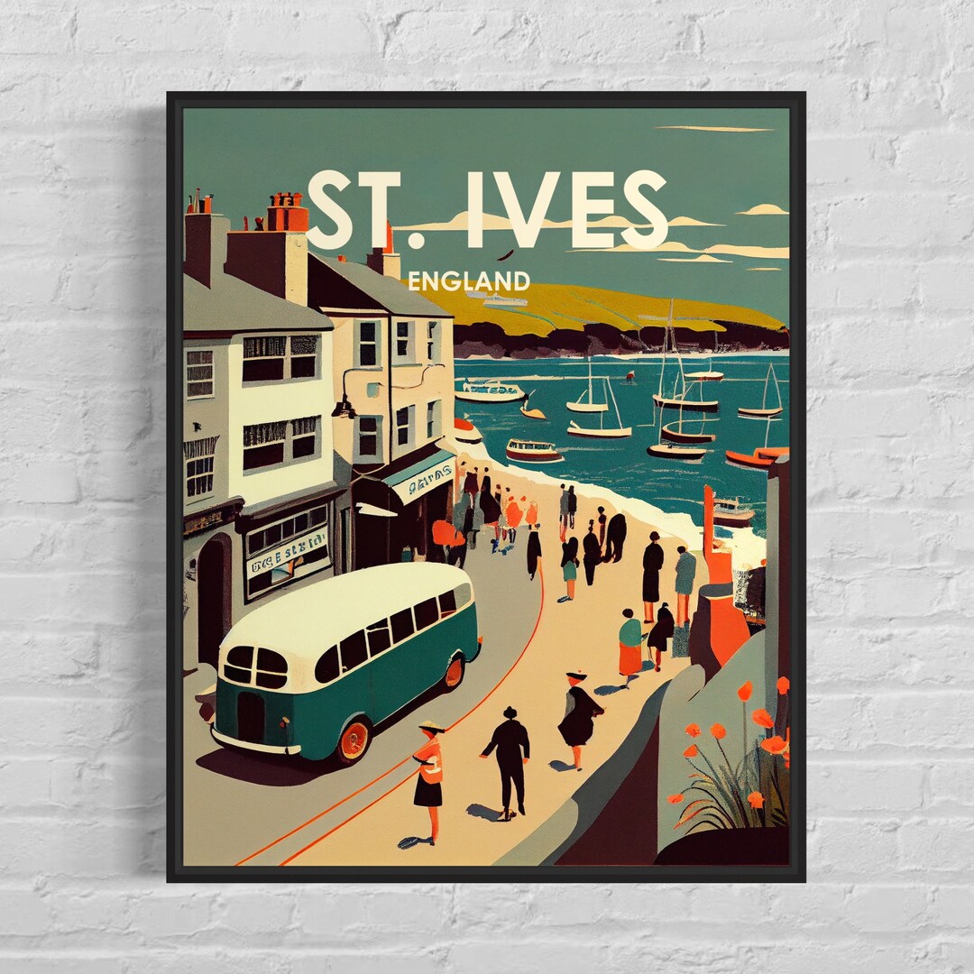 St. Ives England Retro Art Print, St. Ives England Wall Art ...