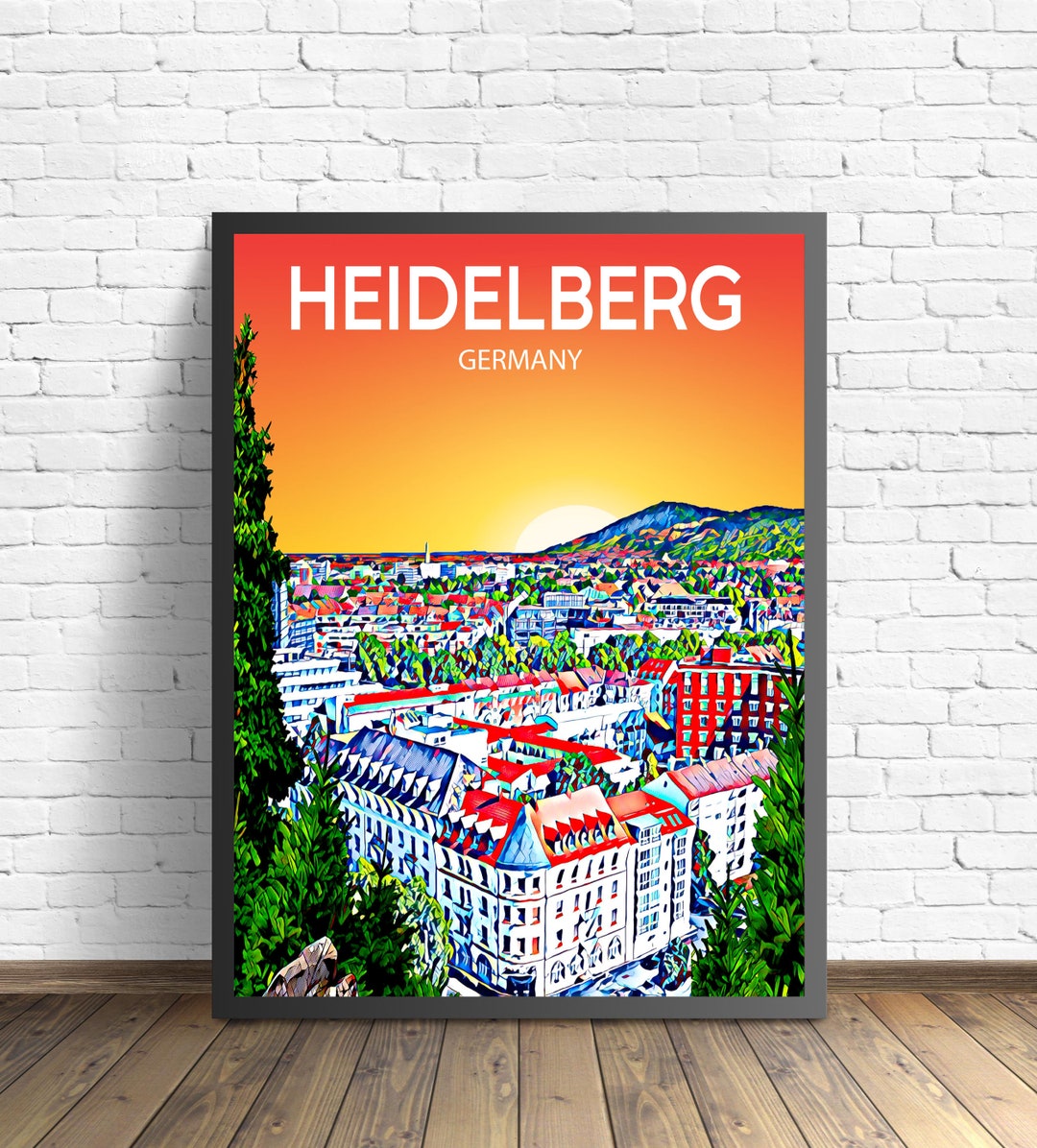 Heidelberg Germany Art Poster Sunset / Night Poster Art Print ...